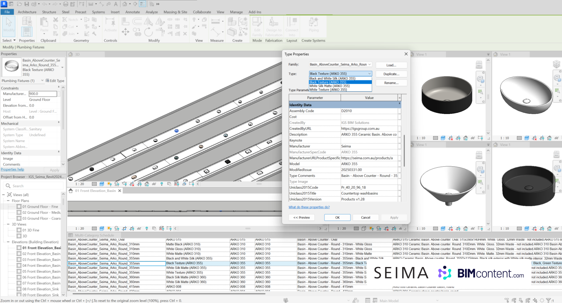 The New Seima Revit Library – Luxury Bathroom, Laundry, and Kitchenware ...
